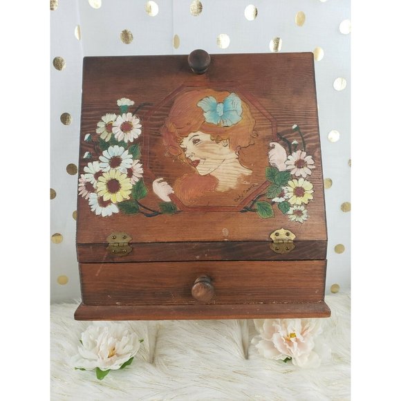 Storage & Organization | Handcarved Handpainted Wood Letter Box With ...